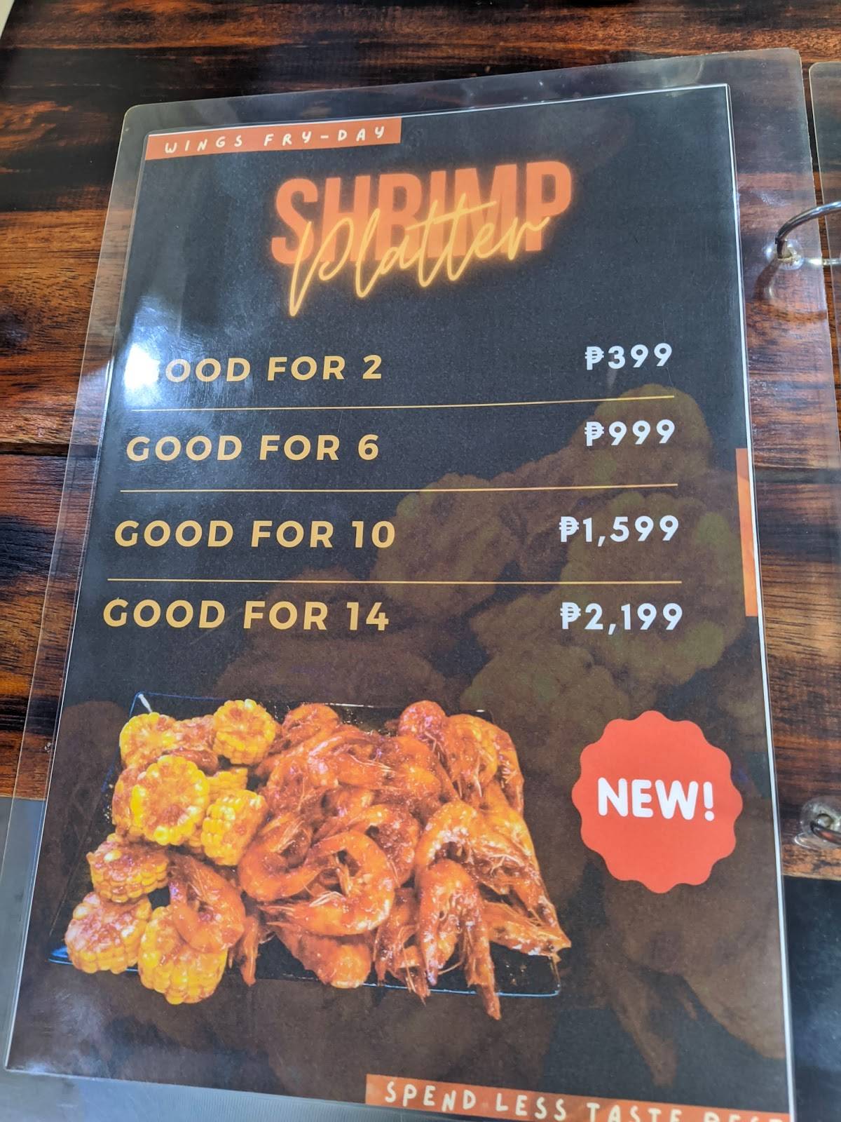 Menu at Wings fry-day restaurant, Davao City, Rizal St