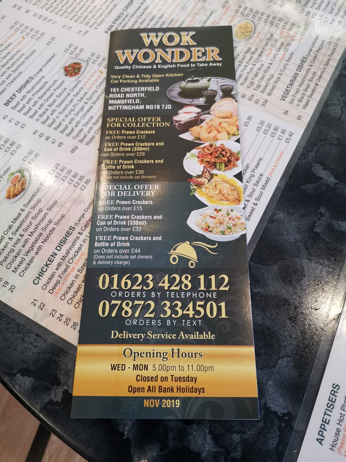 Menu at Wok Wonder restaurant, Mansfield