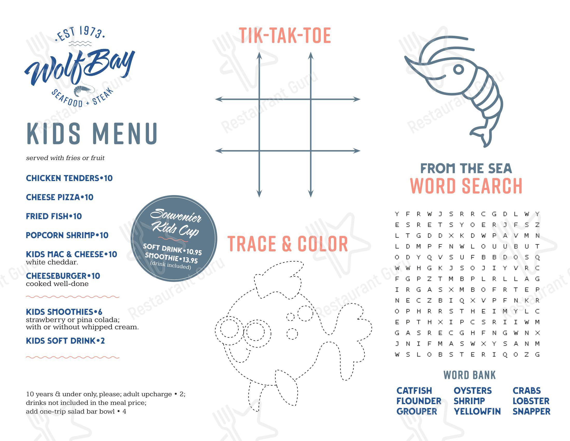 Menu at Wolf Bay Restaurant at Foley, Foley, Miflin Rd