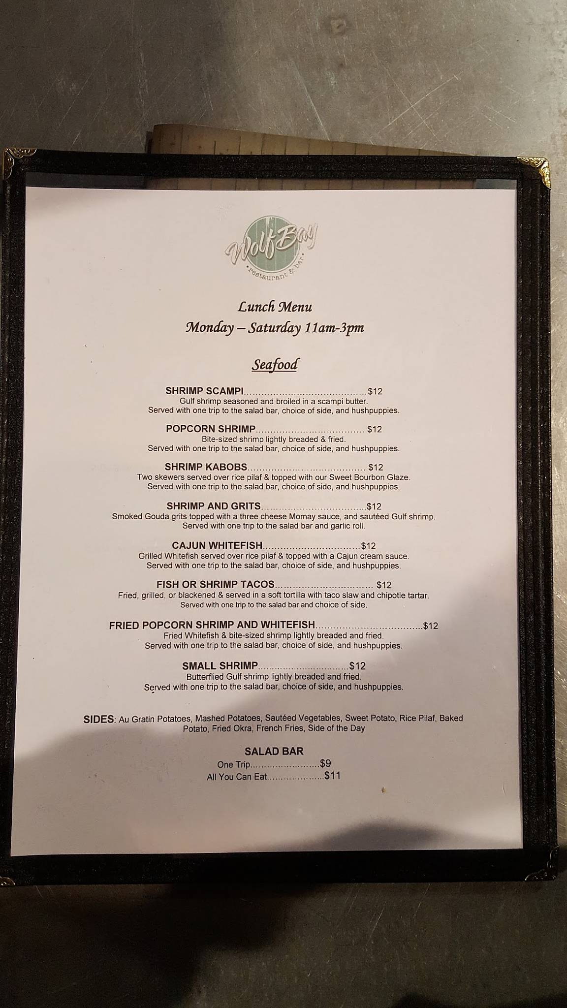 Menu at Wolf Bay Restaurant at Foley, Foley, Miflin Rd