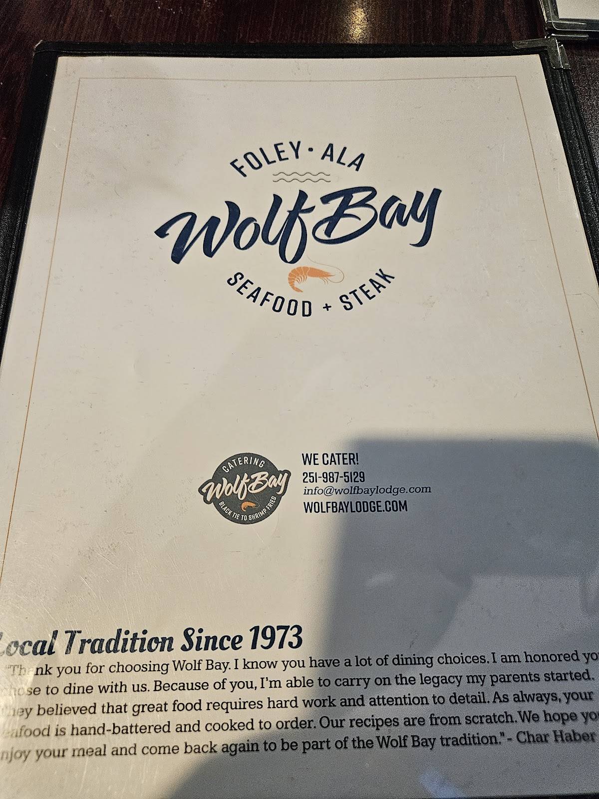 Menu at Wolf Bay Restaurant at Foley, Foley, Miflin Rd