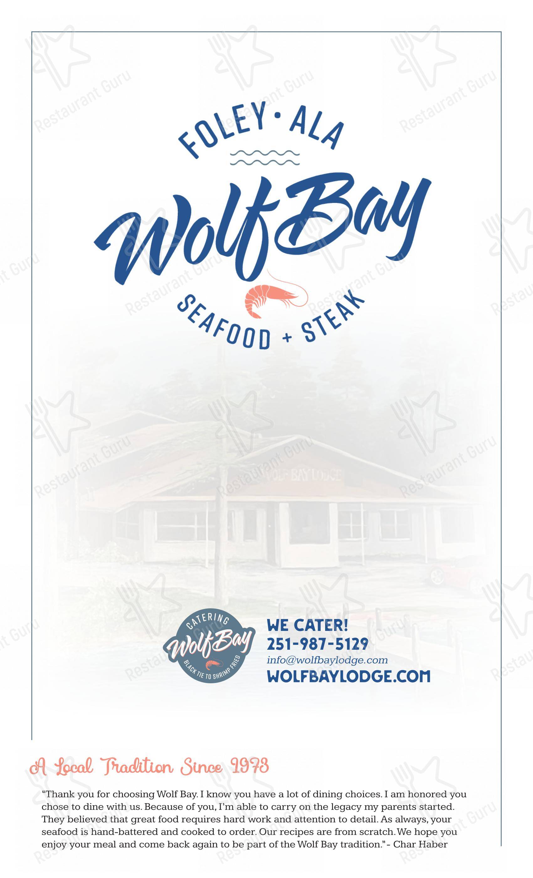 Menu at Wolf Bay Restaurant at Foley, Foley, Miflin Rd