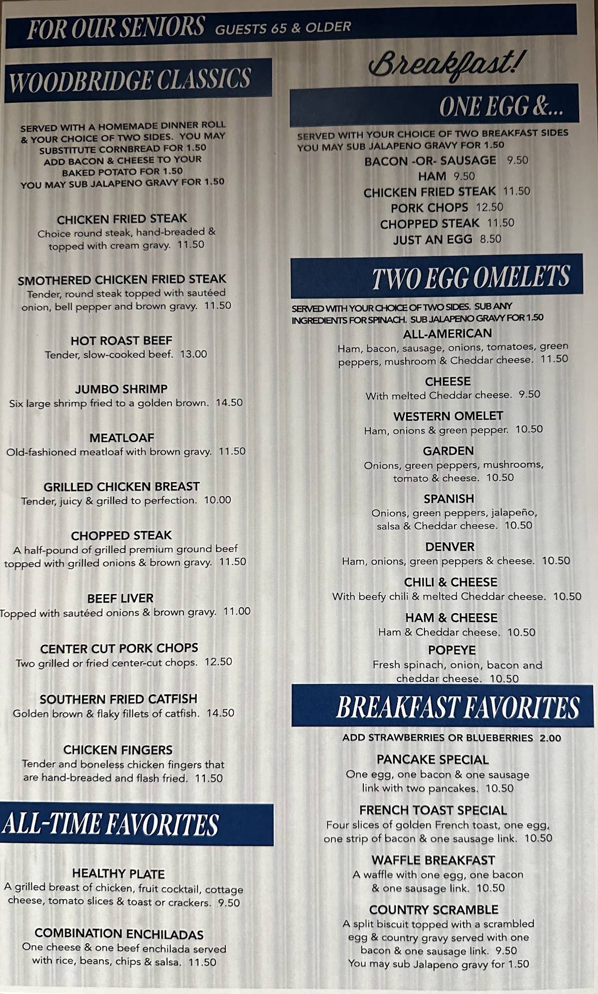 Menu at Woodbridge Restaurant, Oklahoma City, NW 39th St