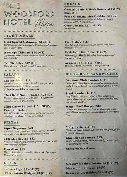 Menu at Woodford Village Hotel pub & bar, Woodford