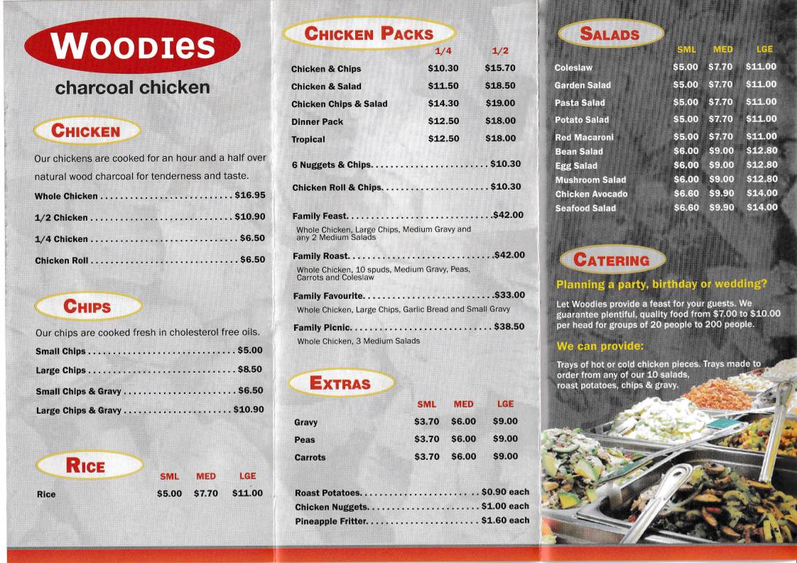 Menu at Woodies Charcoal Chicken fast food, Kelmscott