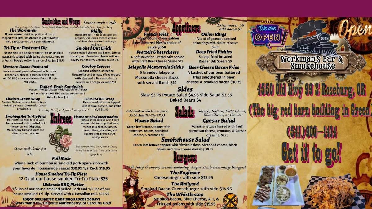 Menu at Workman's Bar & Smokehouse, Roseburg, Old Hwy 99 S