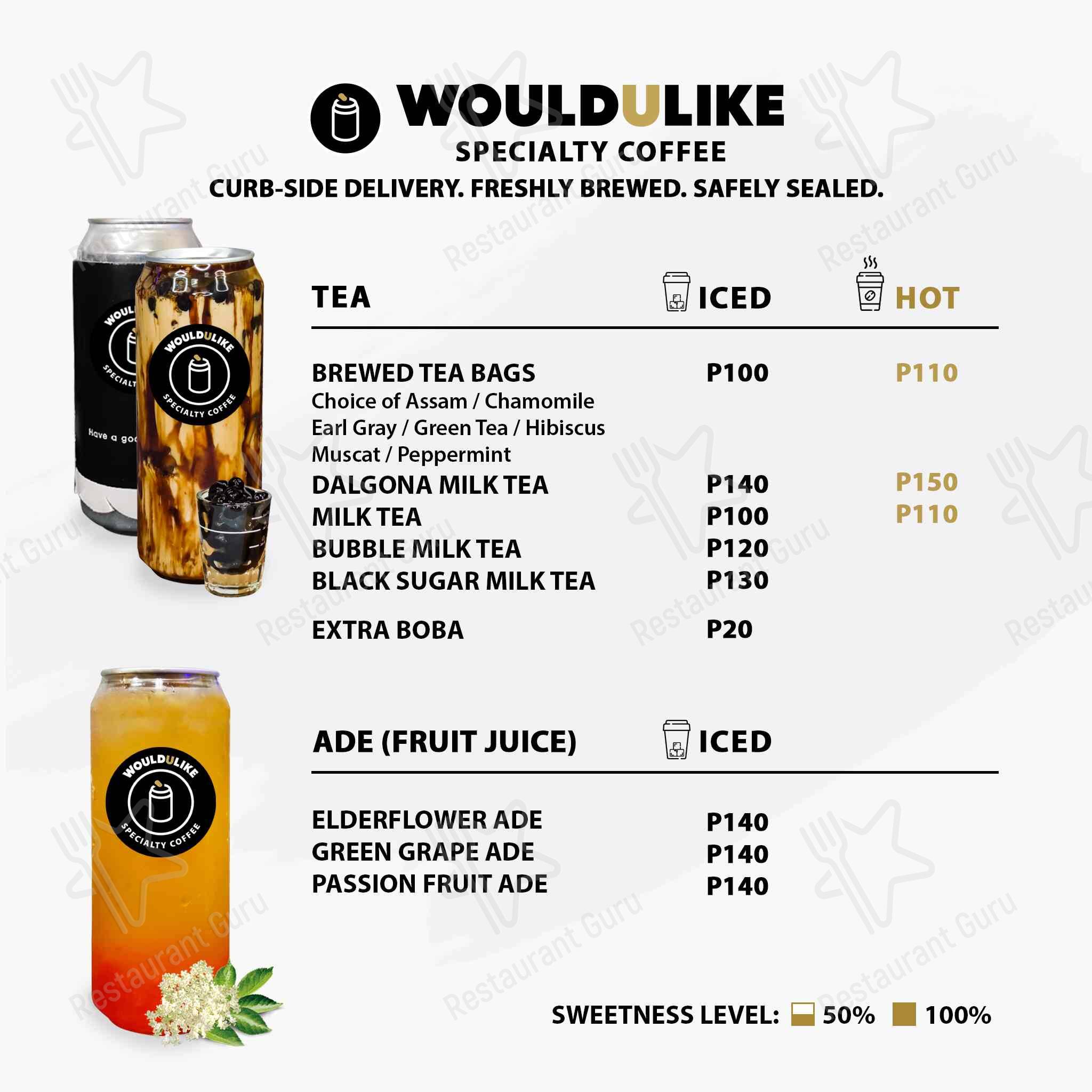 Menu at WouldULike Specialty Coffee cafe, Quezon City