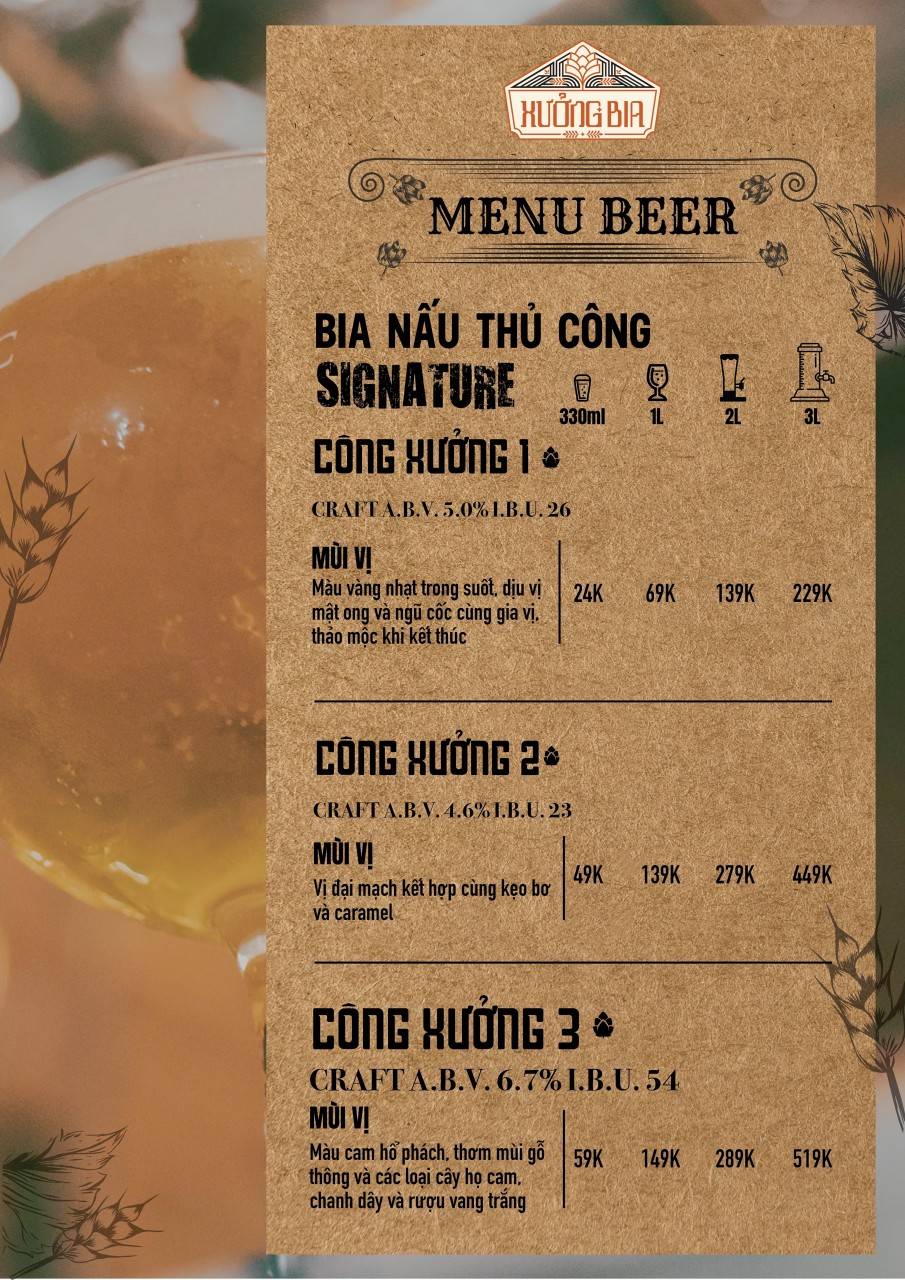 Carta de Xưởng Bia Restaurant, Ciudad Ho Chi Minh (Saigón)