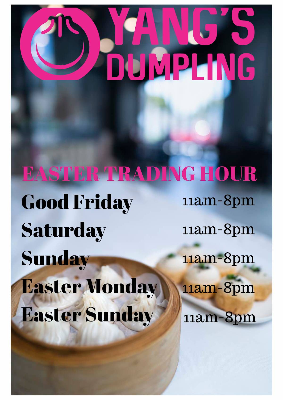 Menu at Yang’s Dumpling restaurant, Karawara