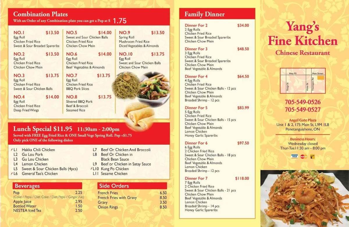 Menu at Yang’s Fine Kitchen restaurant, Penetanguishene