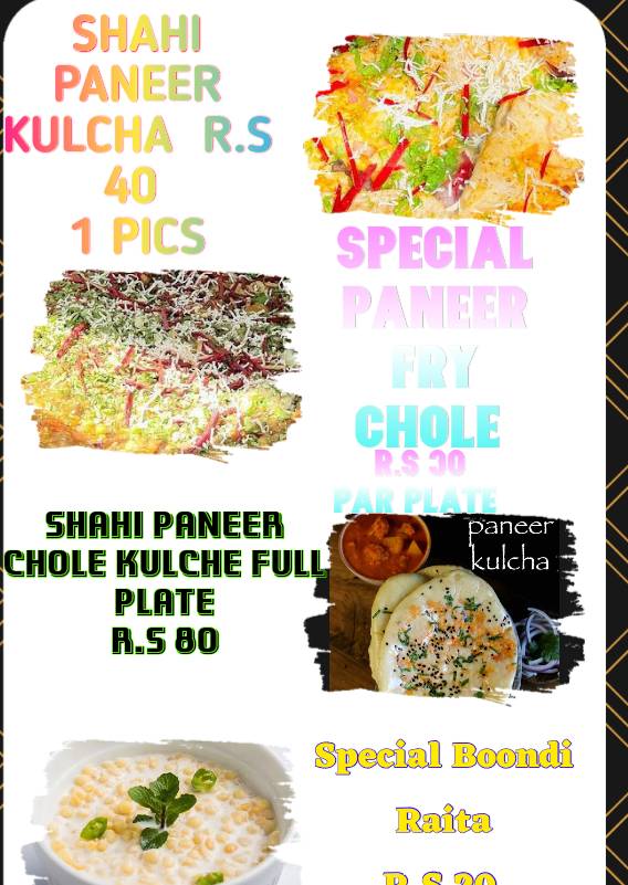 Menu at Yashpal chole kulche, New Delhi
