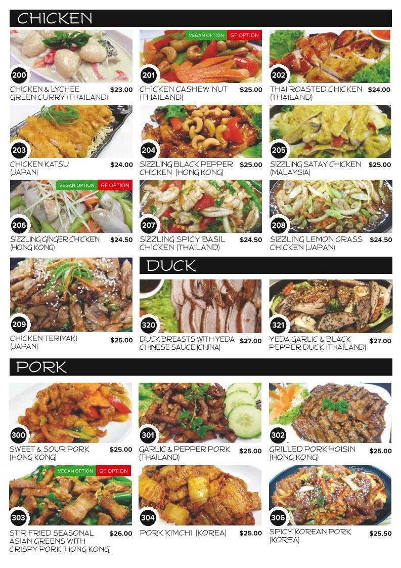 Menu at Yeda Restaurant, Palmerston North