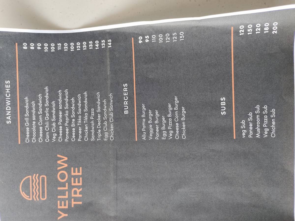 Menu at Yellow tree cafe, Dehradun