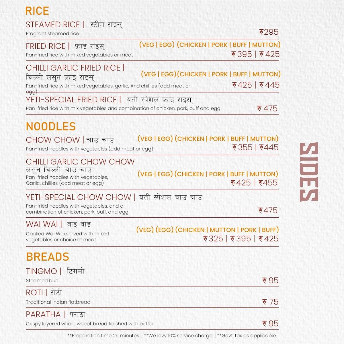 Menu at Yeti - The Himalayan Kitchen, Cross Point, Gurugram, 2nd Floor