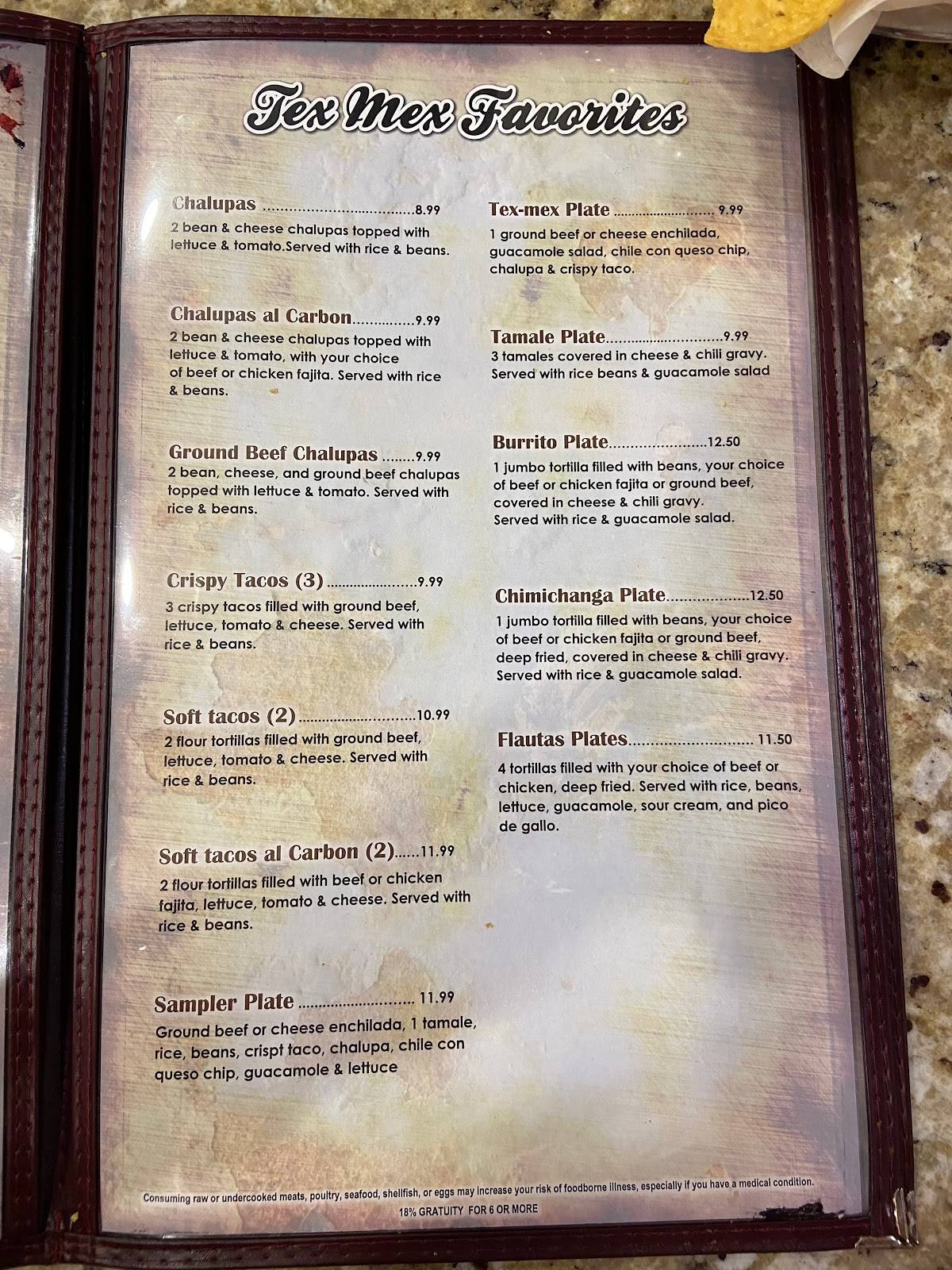Menu at Emilianos Mexican Grill restaurant, Yoakum