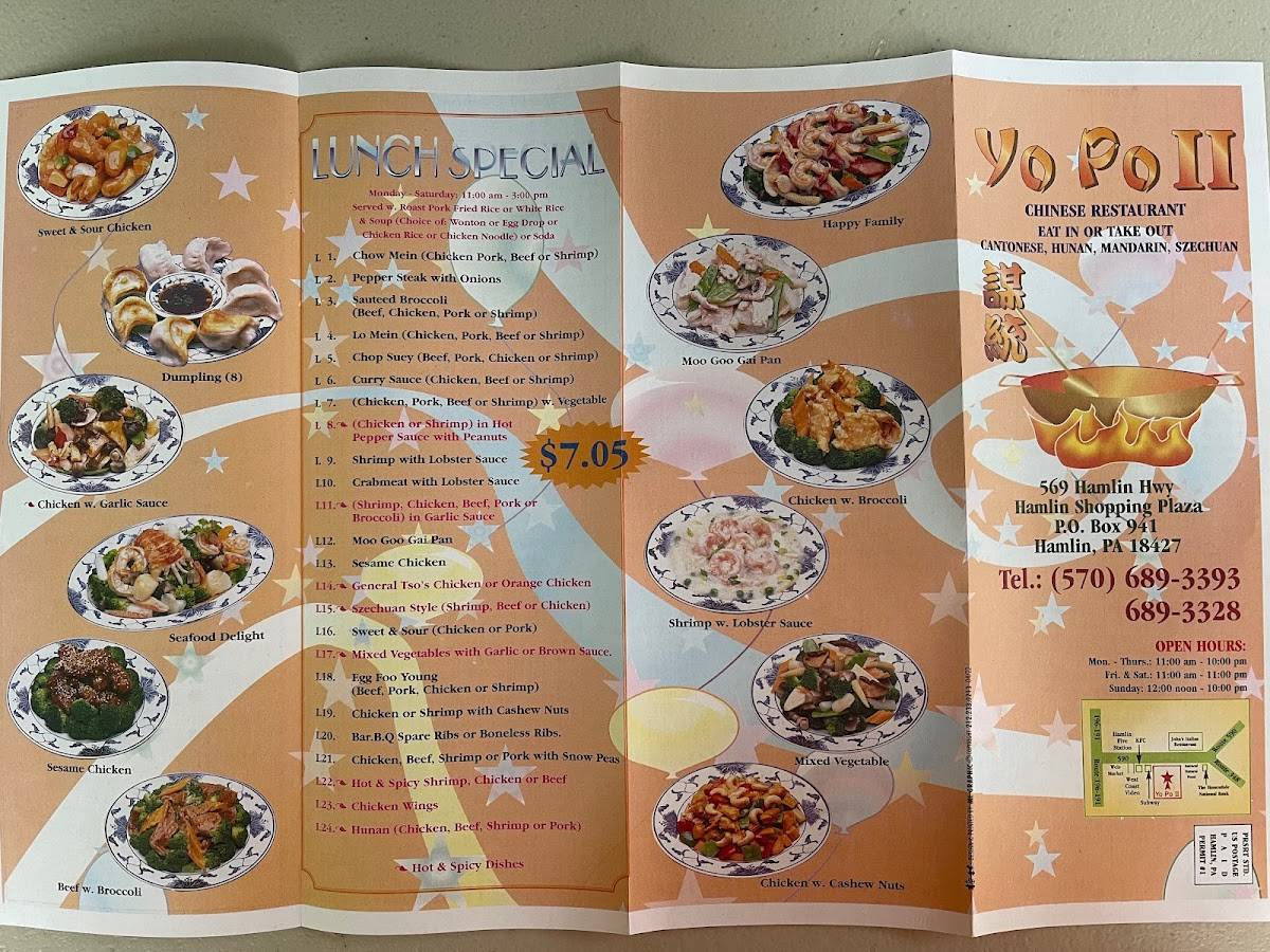 Menu at Yopo II restaurant, USA, 590 Hamlin Hwy