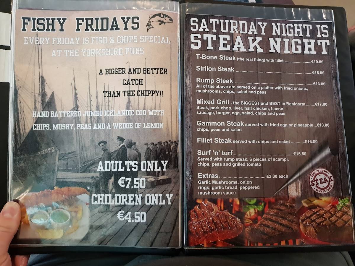 Menu at Yorkshire Pride 1 pub & bar, Benidorm