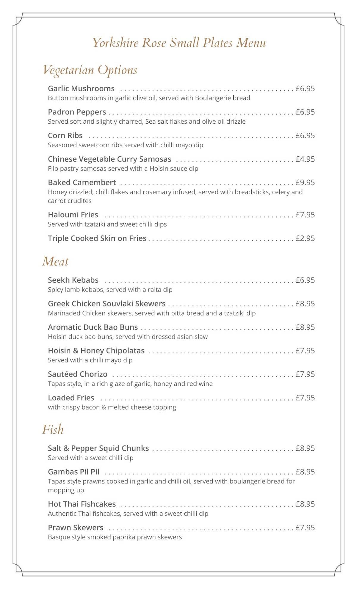 Menu at Yorkshire Rose pub & bar, Skipton