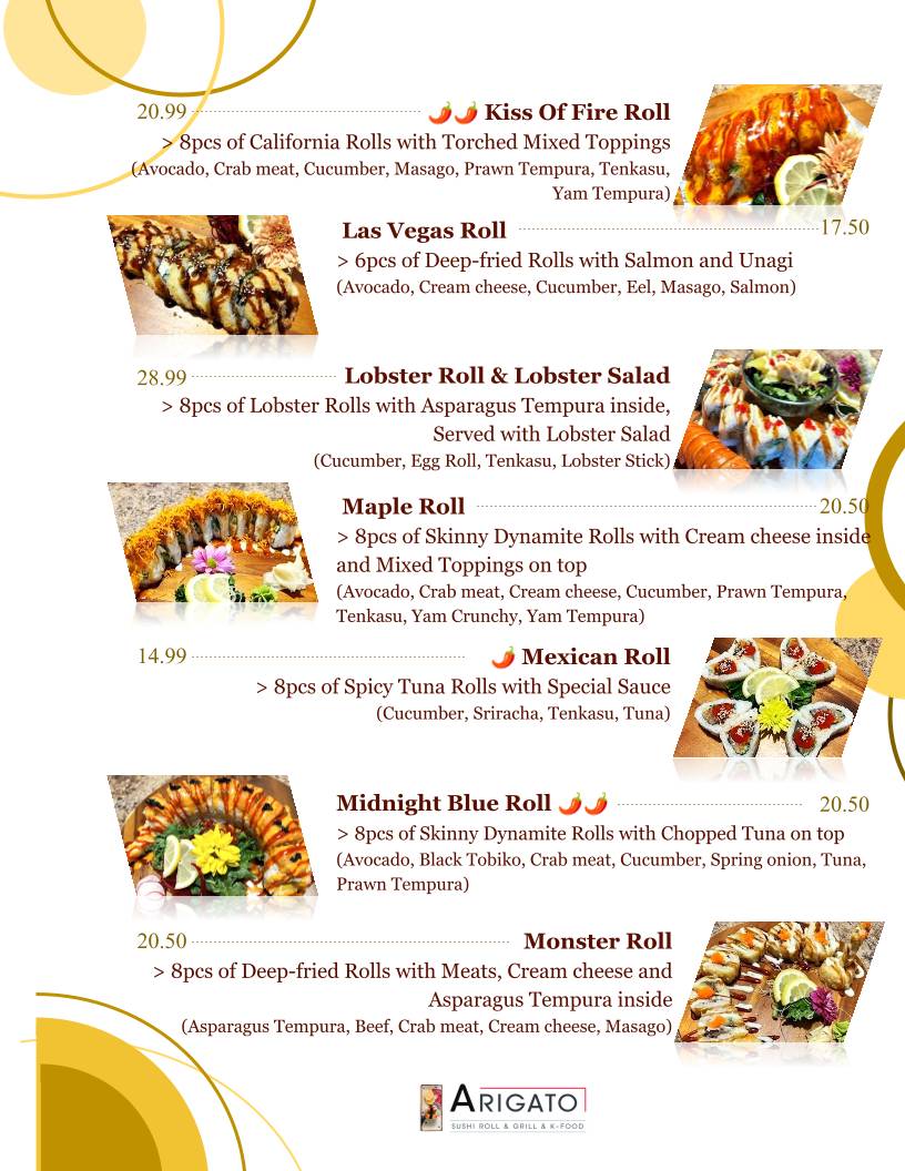 Menu at Yorkton Arigato Restaurant, Yorkton