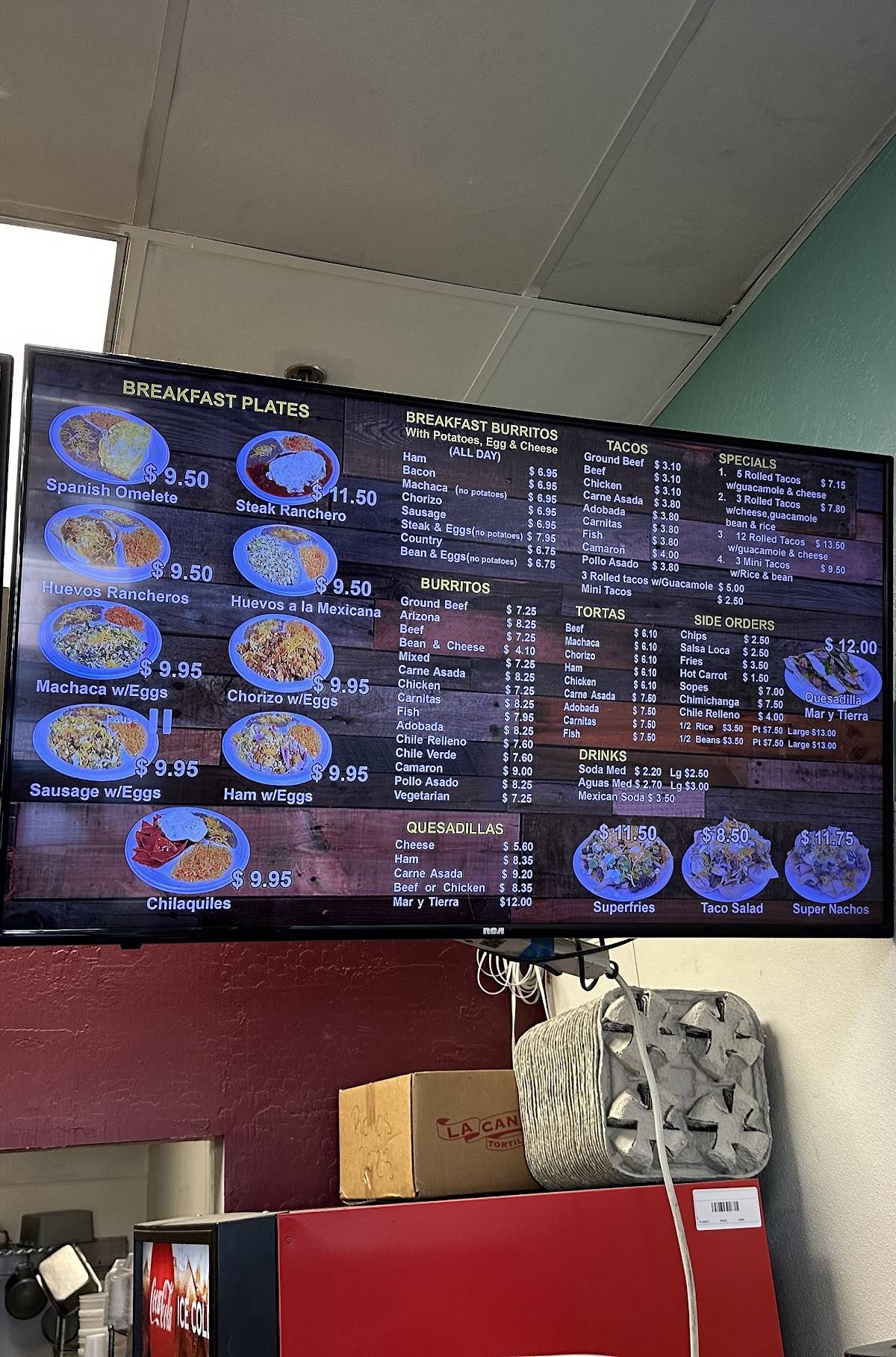 Menu at Yuliana's mexican food restaurant, Gilbert