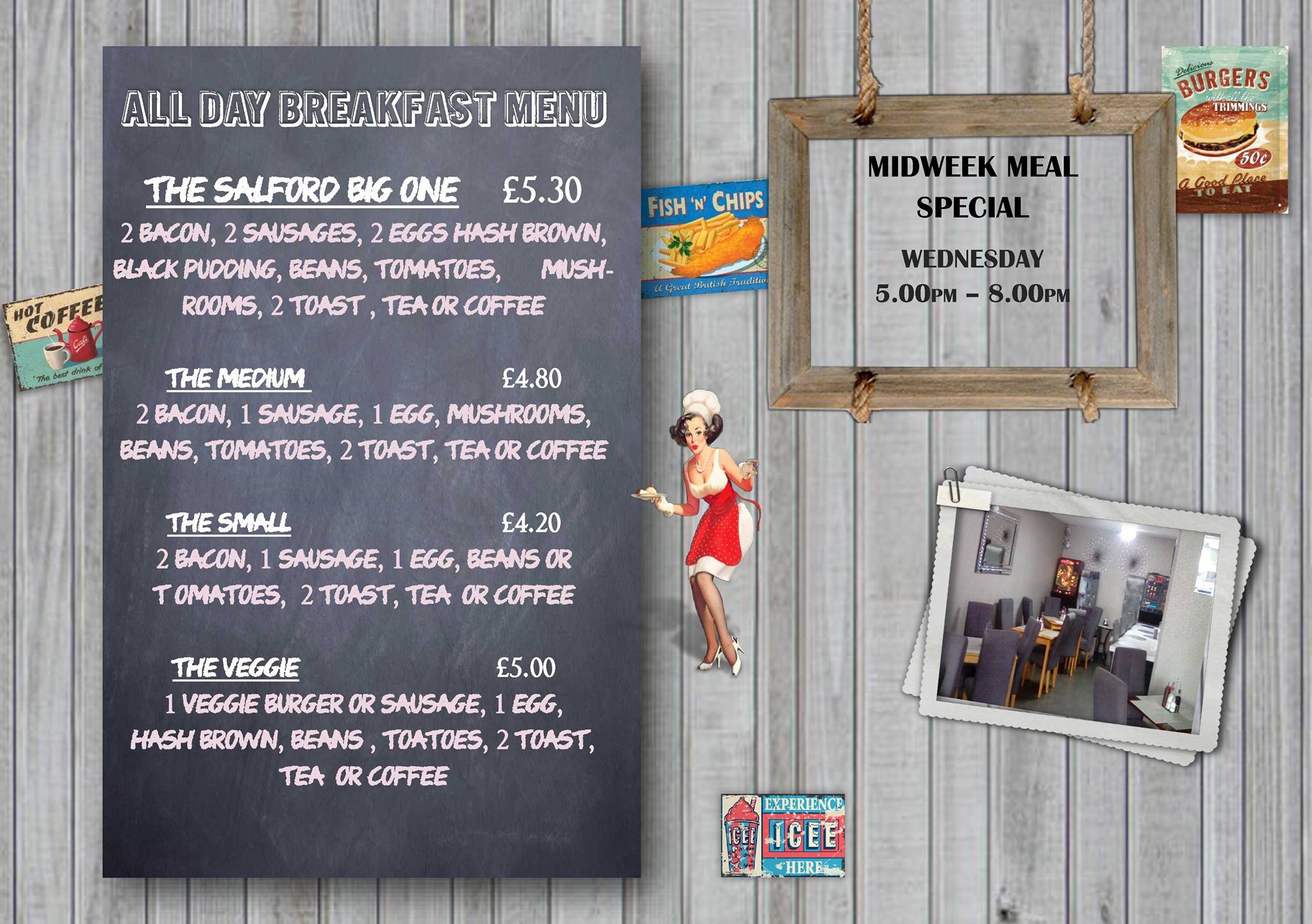 Menu at Yum Yums Diner cafe, Salford