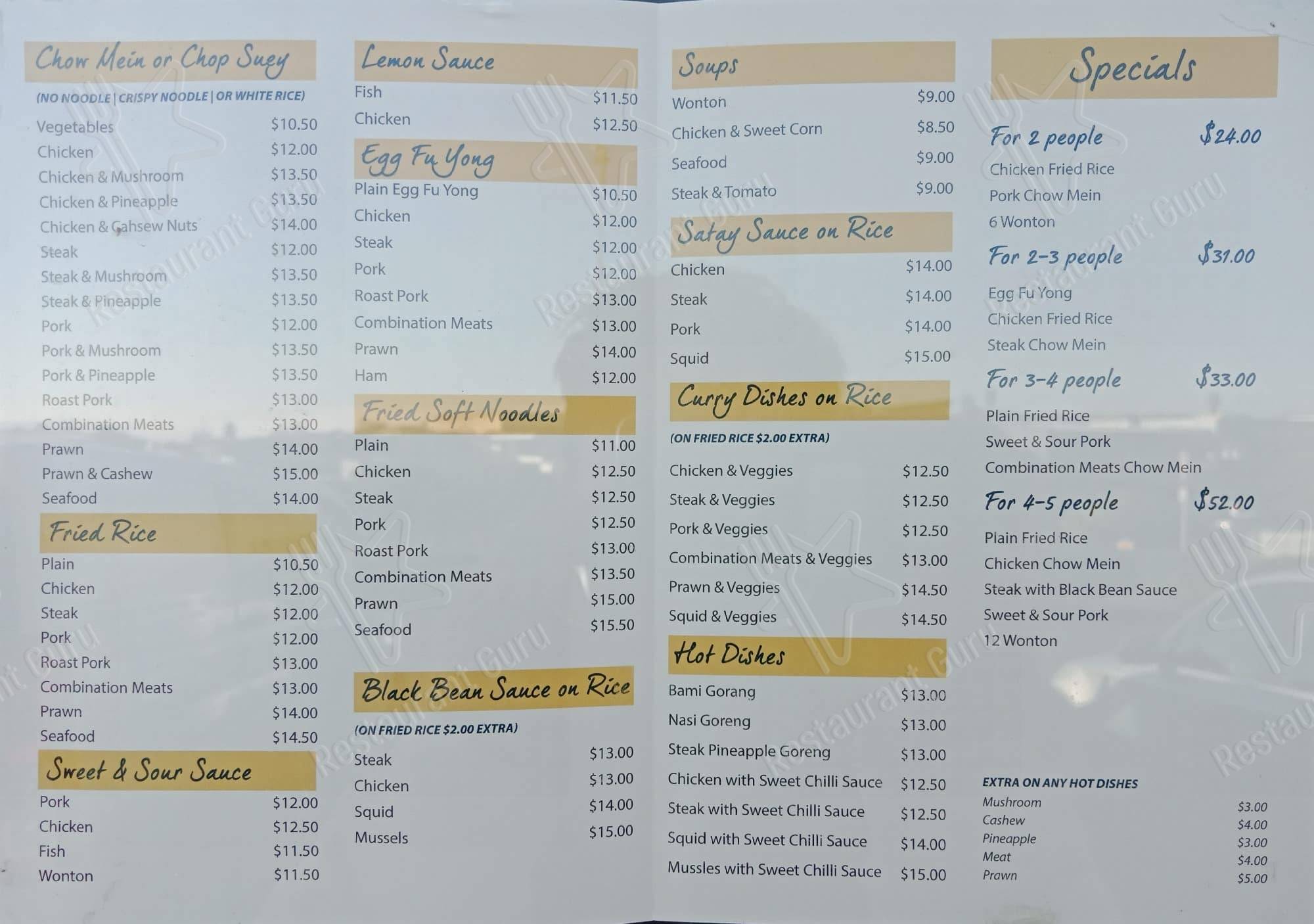 Menu at Yummy Takeaway fast food, Auckland, 145 Unsworth Dr