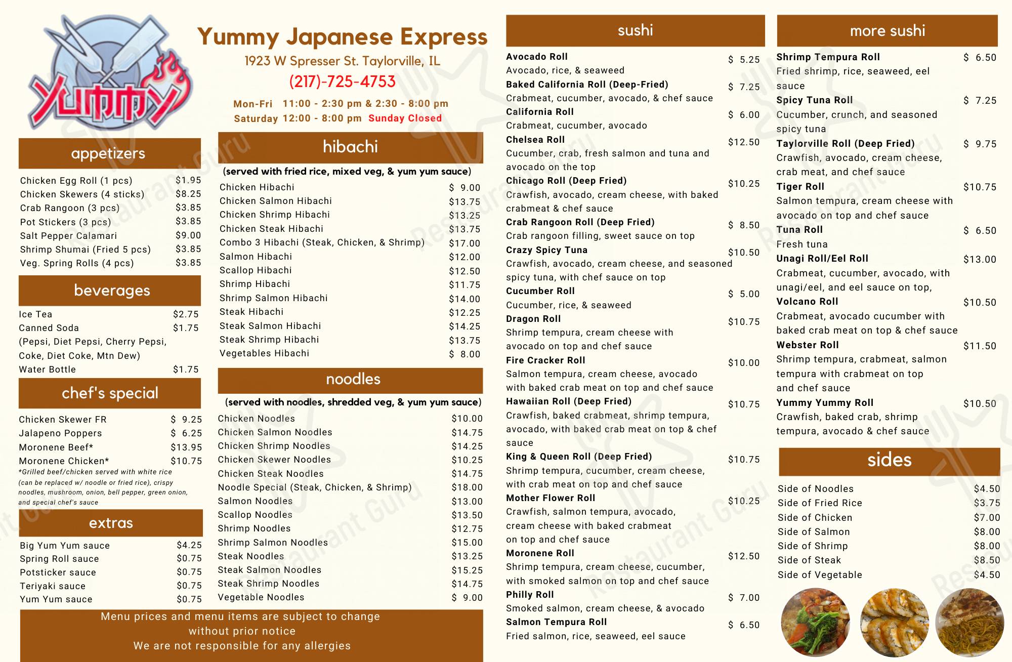 Menu at Yummy Japanese Express - TAYLORVILLE restaurant, Taylorville