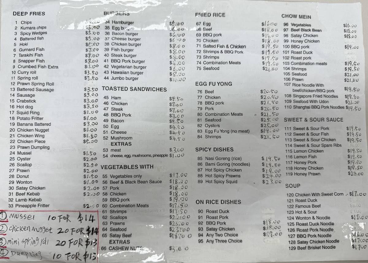 Menu at Yummy Takeaways restaurant, Hamilton