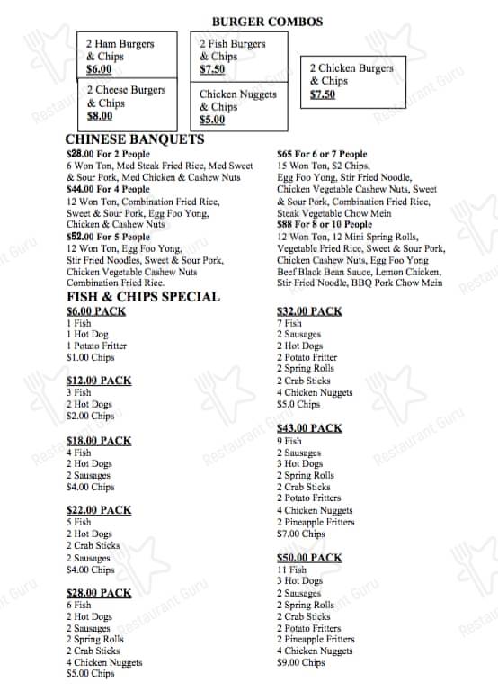 Menu at Yummy's Takeaways restaurant, Hawera