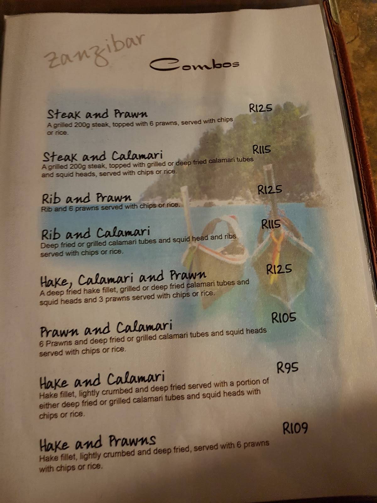 Menu at ZANZIBAR RESTAURANT COCKTAIL & SUSHIBAR, Amanzimtoti