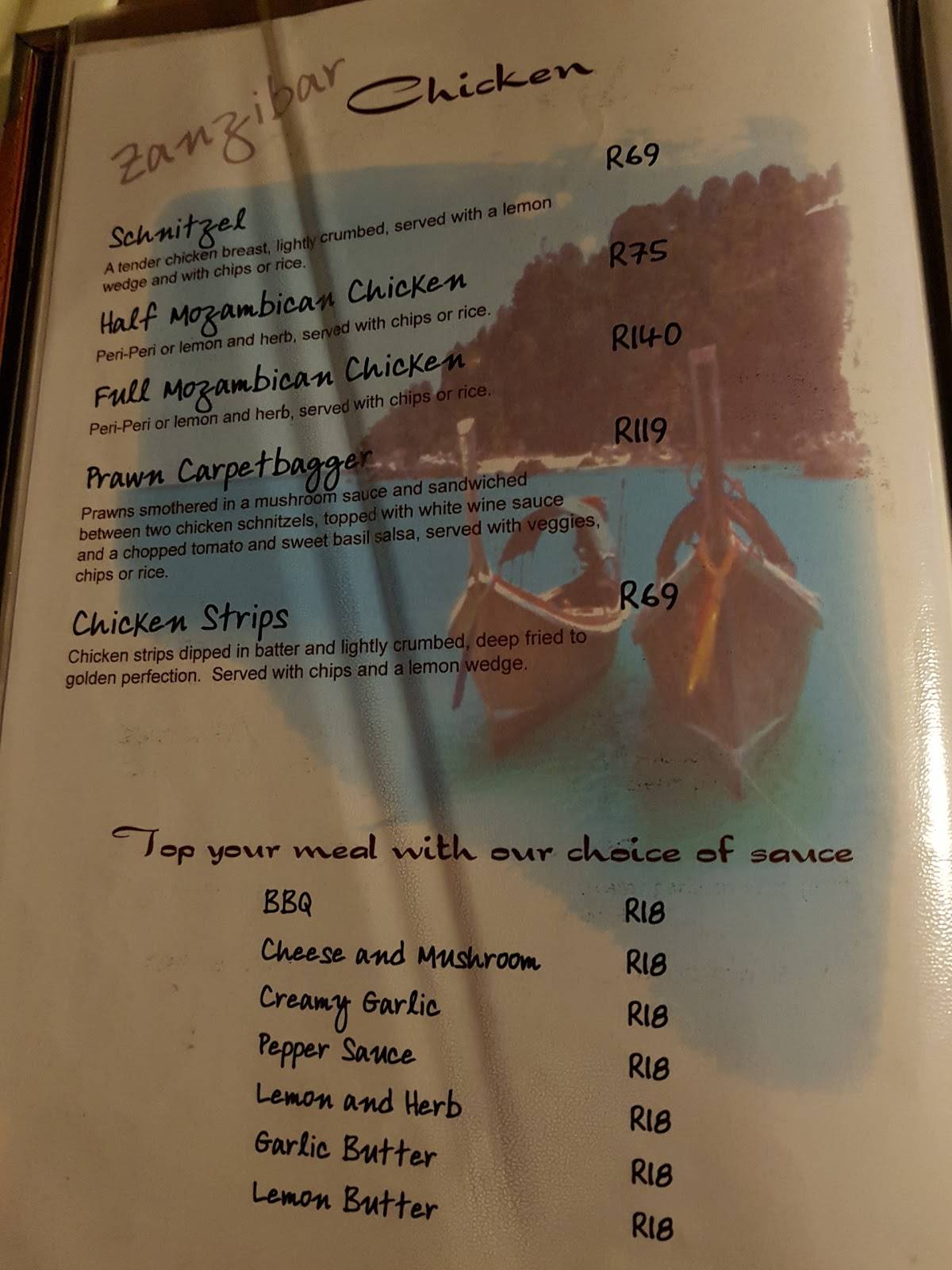 Menu at ZANZIBAR RESTAURANT COCKTAIL & SUSHIBAR, Amanzimtoti