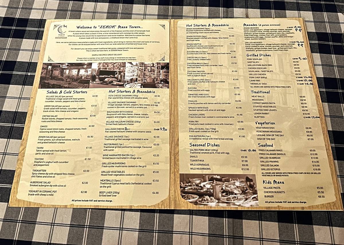 Menu at Zenon Tavern, Larnaca