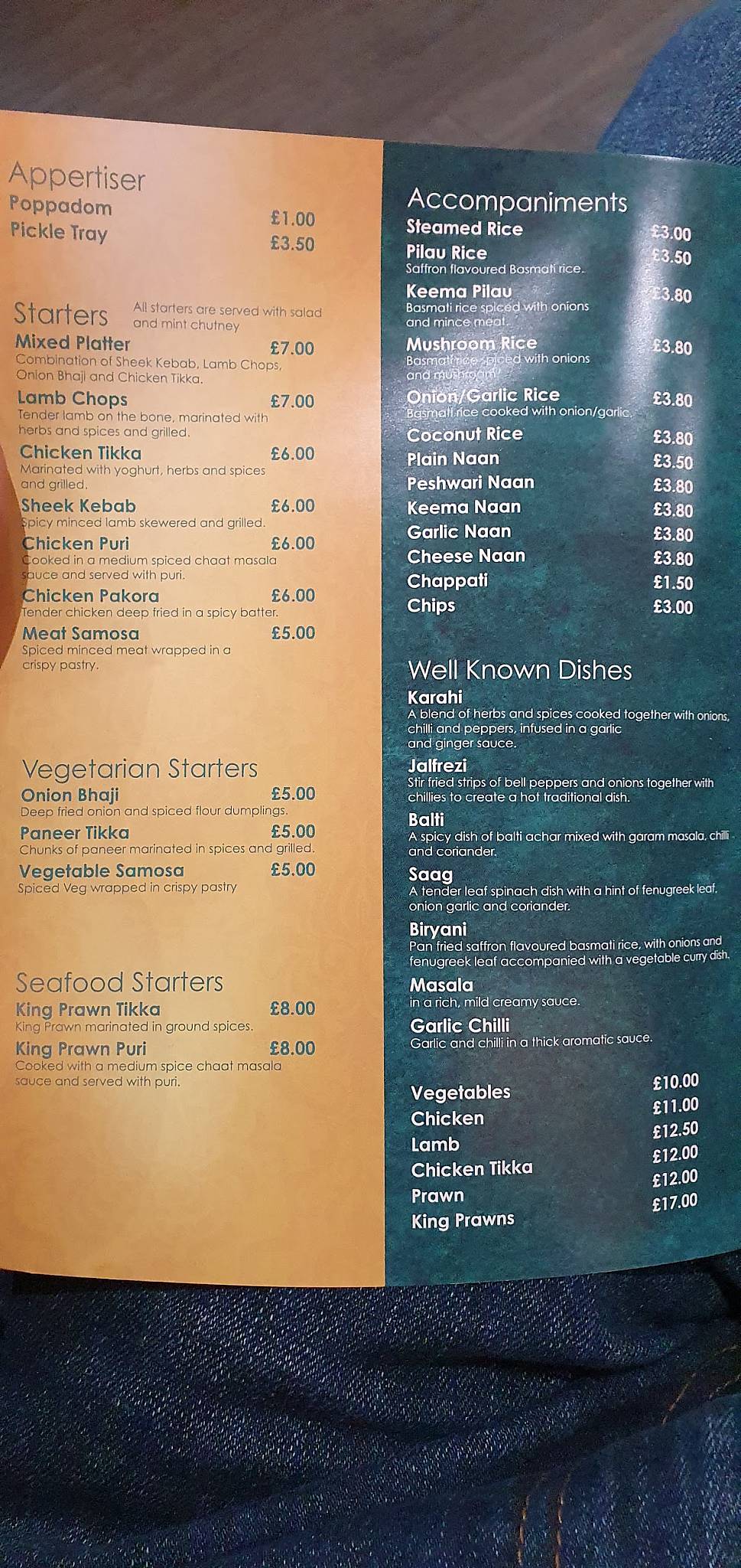 Menu at Zolsha restaurant, Howden