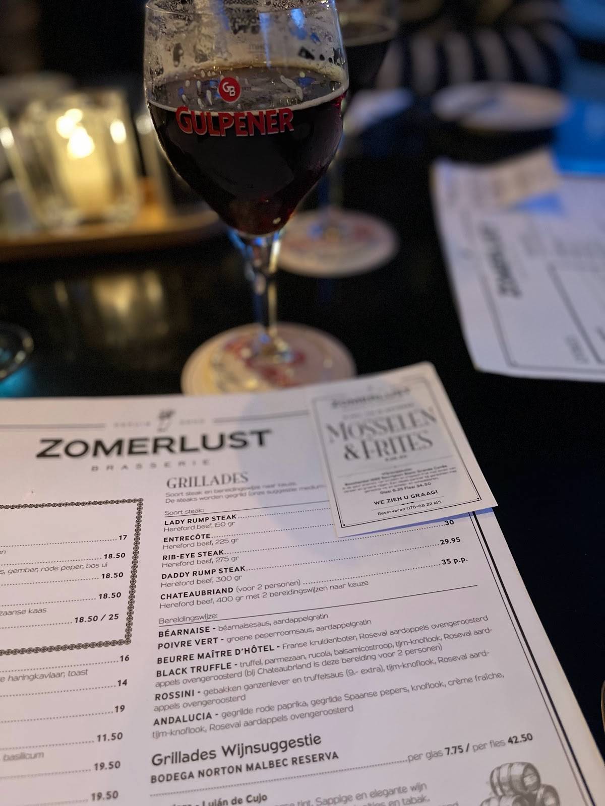 Menu au Zomerlust Brasserie & Restaurant, Zwijndrecht