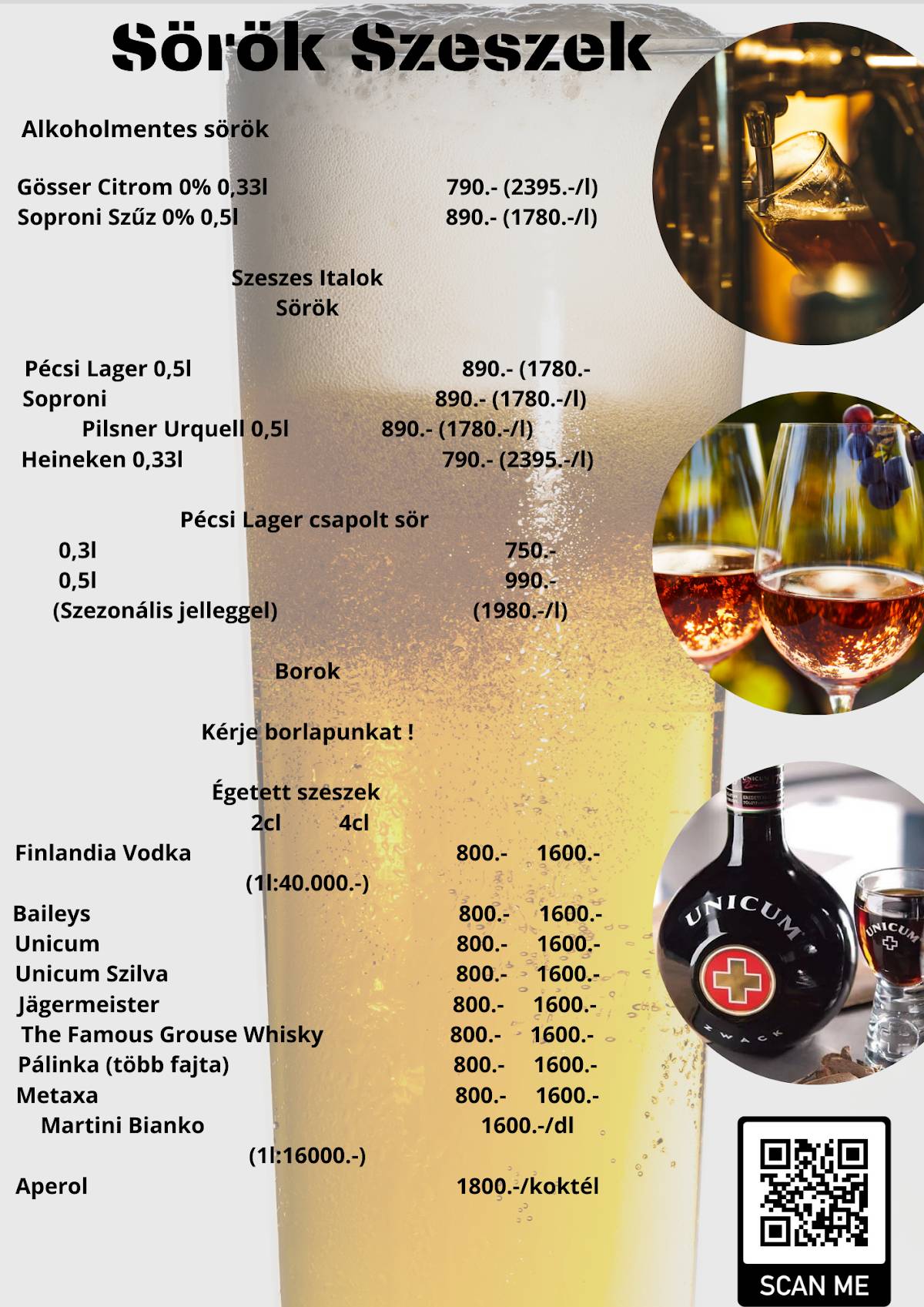Menu at Zsuhuka Vidéki Falatozója restaurant, Görcsöny