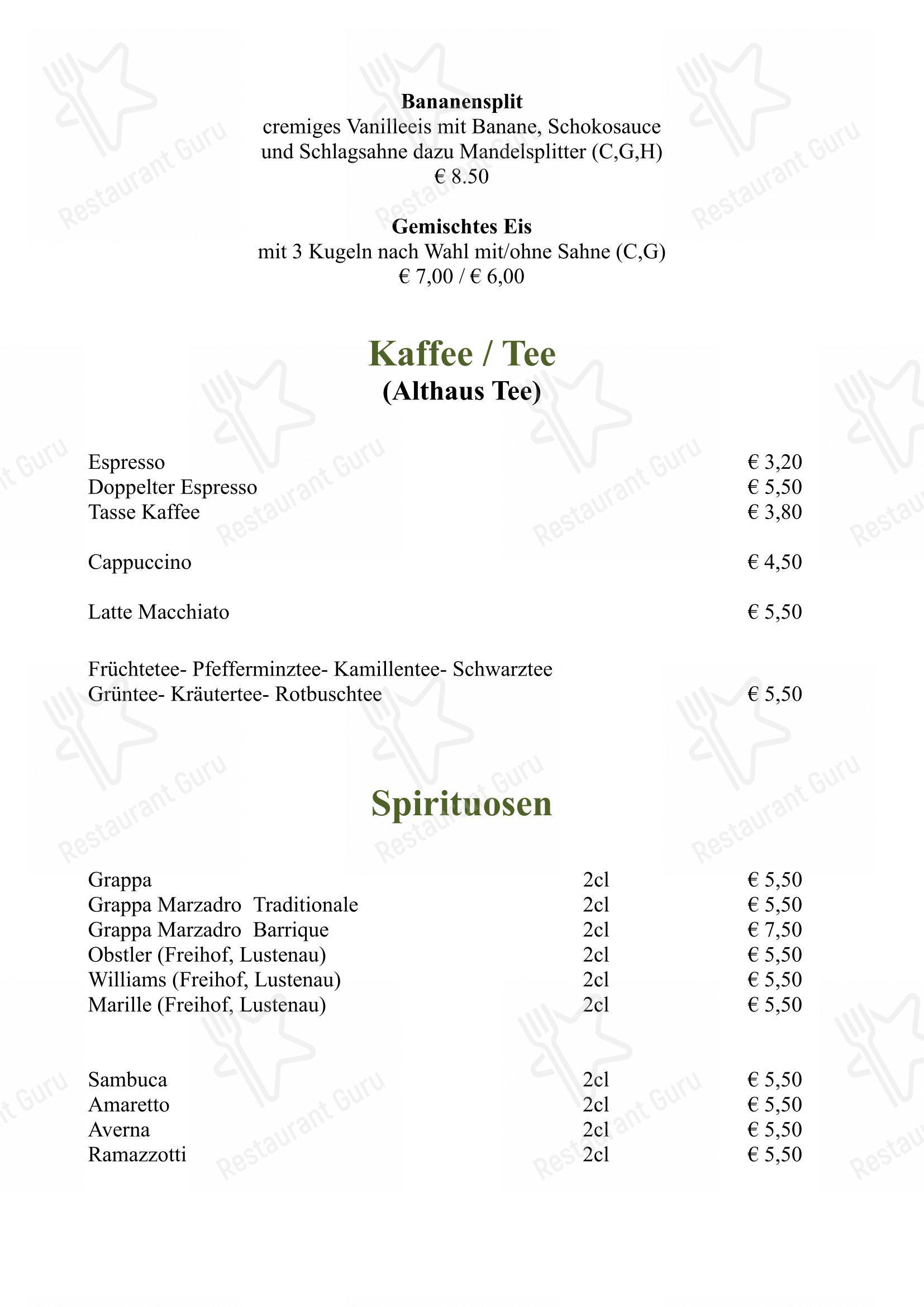 Carta de pizzería Zum Grünen Baum, Lauterach, Österreich