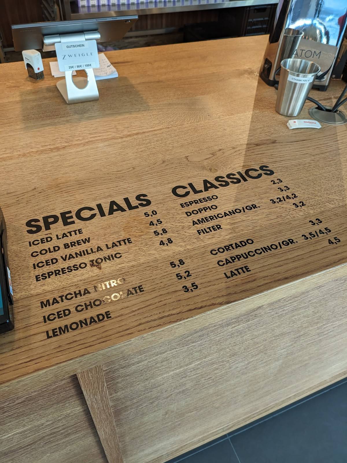 Menu at Zweigle Café cafe, Frankfurt