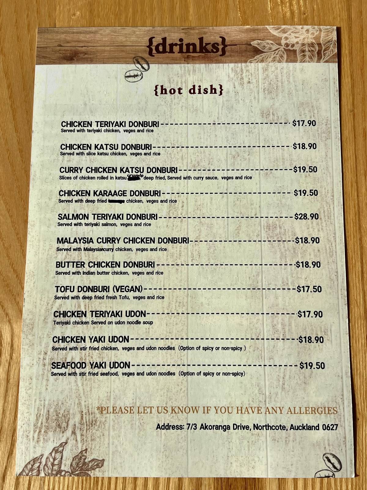 Menu at beans n bites cafe, Auckland, 3 Akoranga Dr