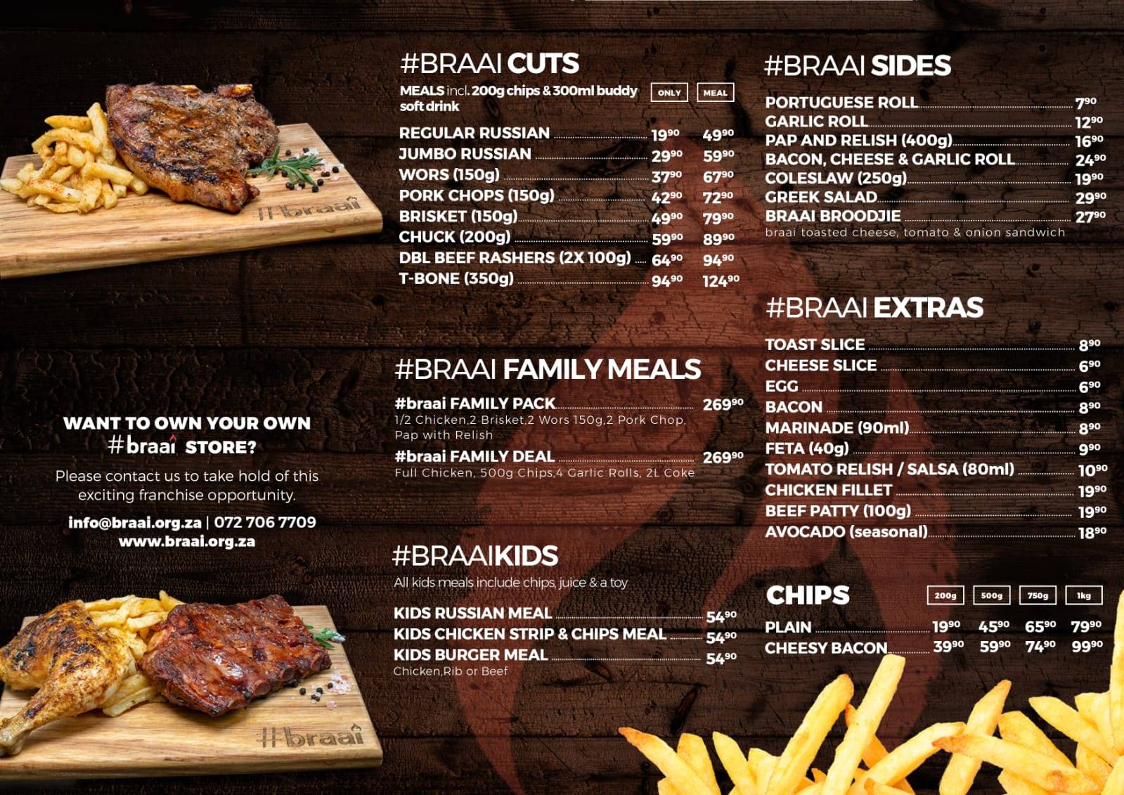 Menu at #braai restaurant, Klerksdorp