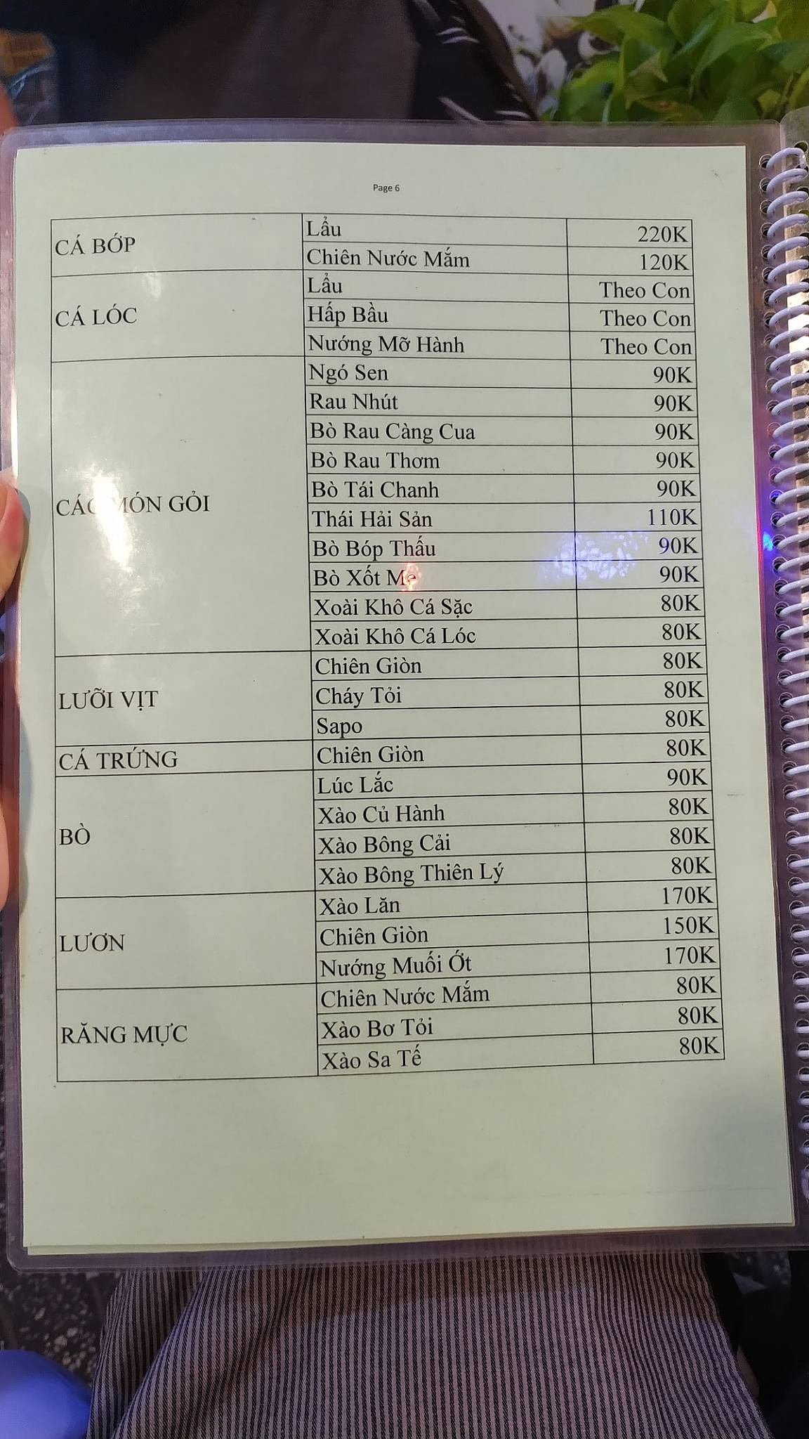 Menu at Ốc Lan restaurant, Ho Chi Minh City, 941 Phạm Thế Hiển