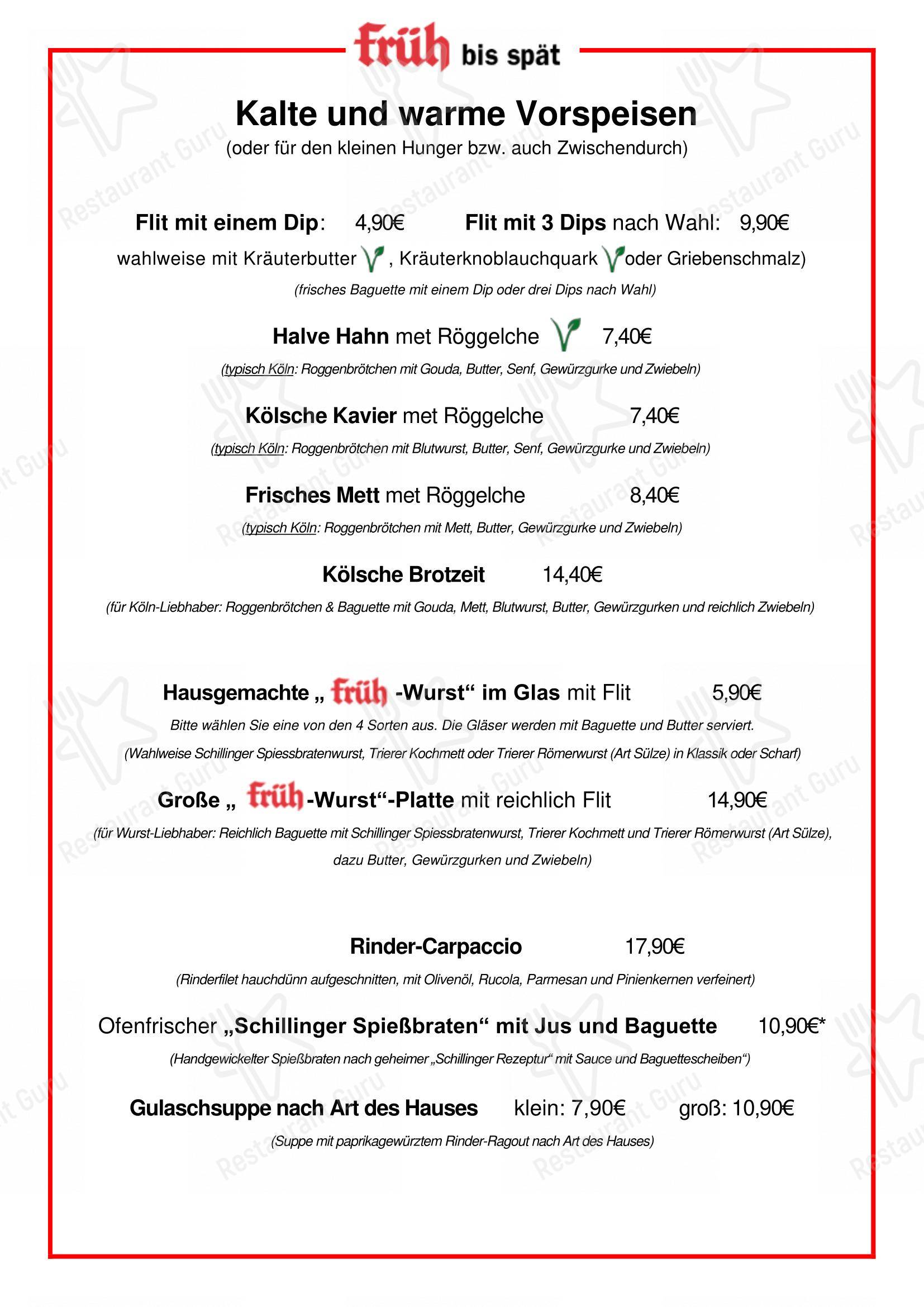 Speisekarte von Früh bis Spät pub & Bar, Trier