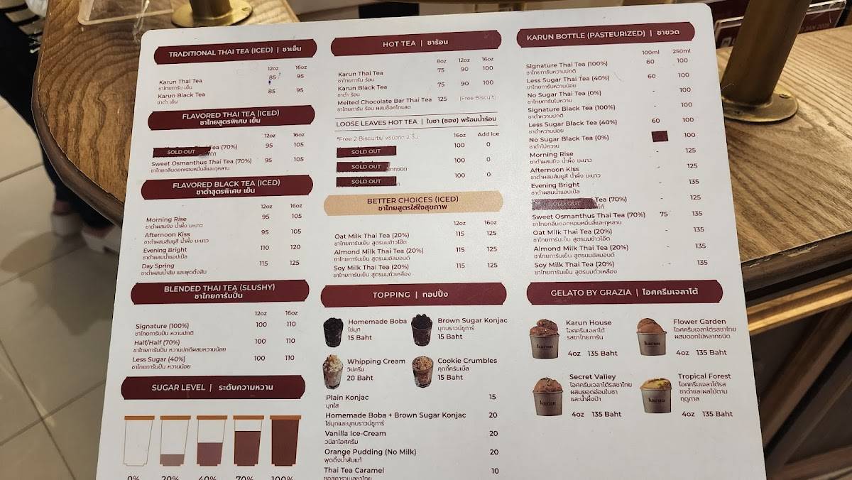 Menu at karun Thai Tea Mega Bangna cafe, Bang Phli Yai
