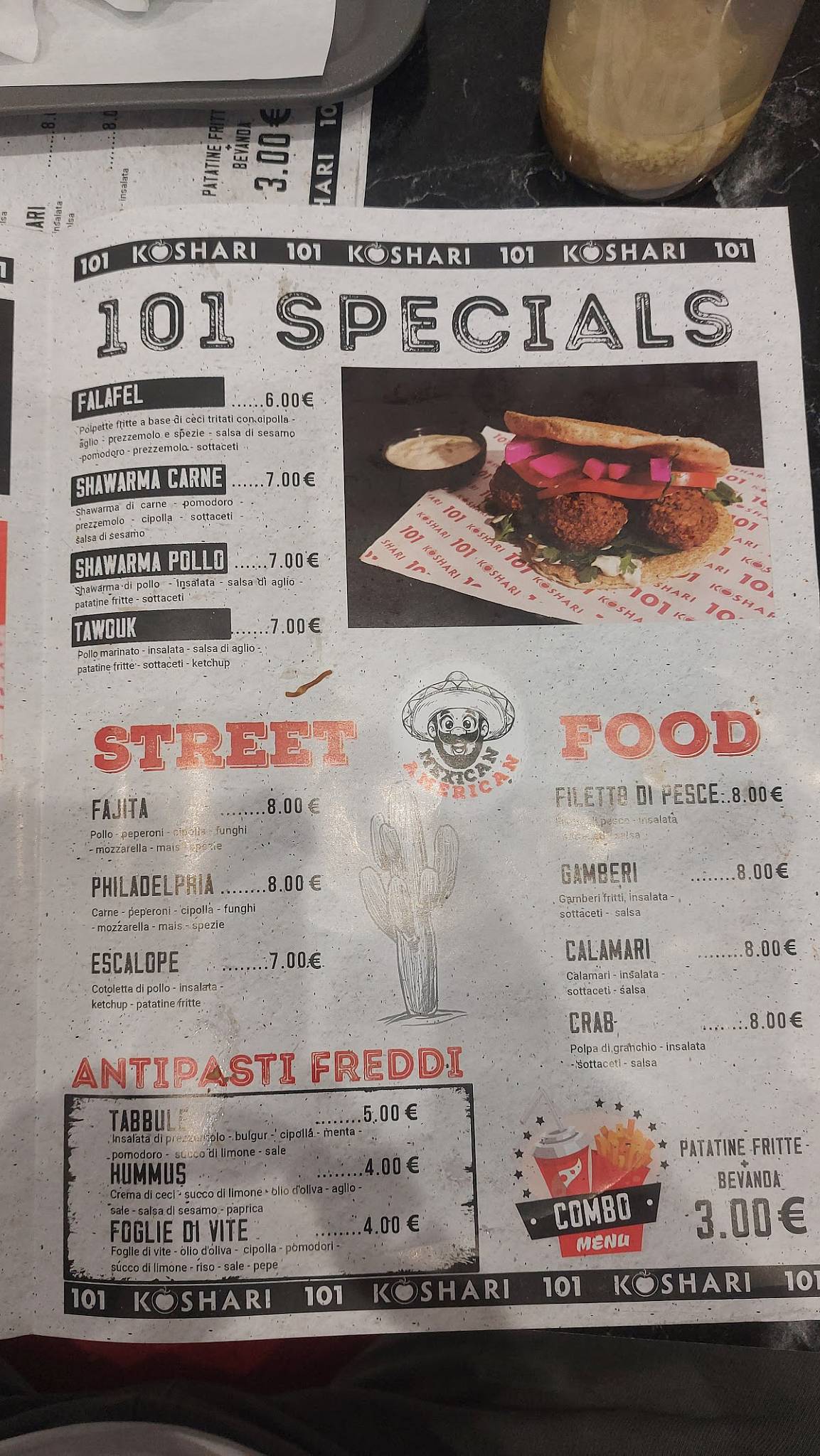 Menu at koshari 101 restaurant, Milan, Via Panfilo Castaldi