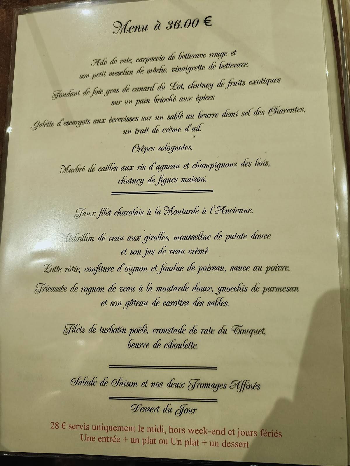 Menu au la jument verte restaurant, Montchauvet, 6 place de l'eglise