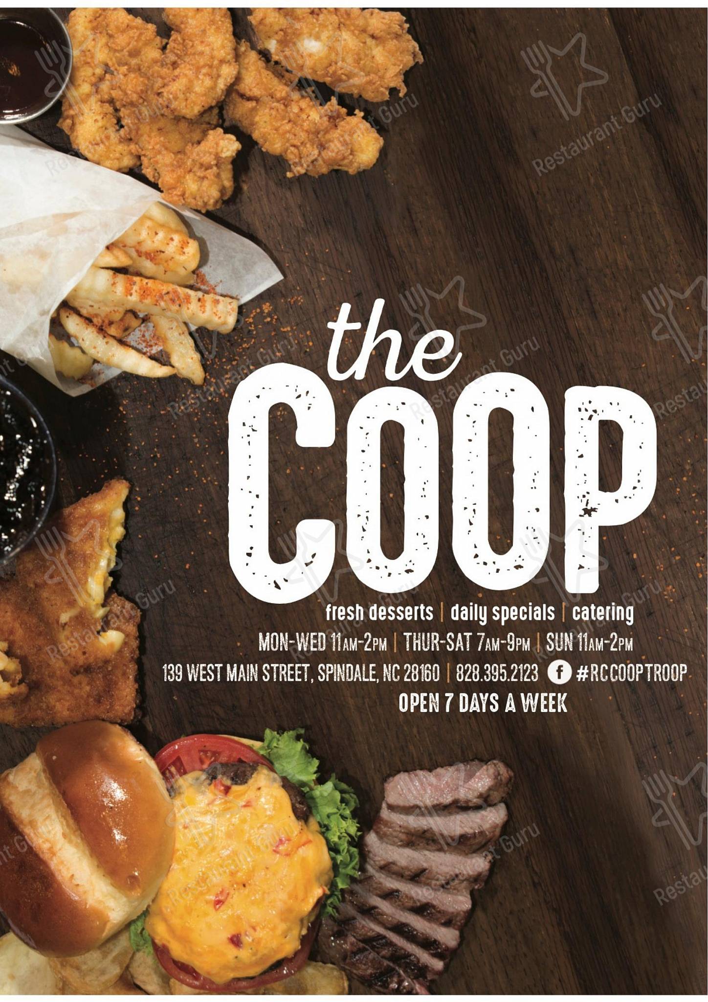 Menu at The Coop restaurant, Spindale