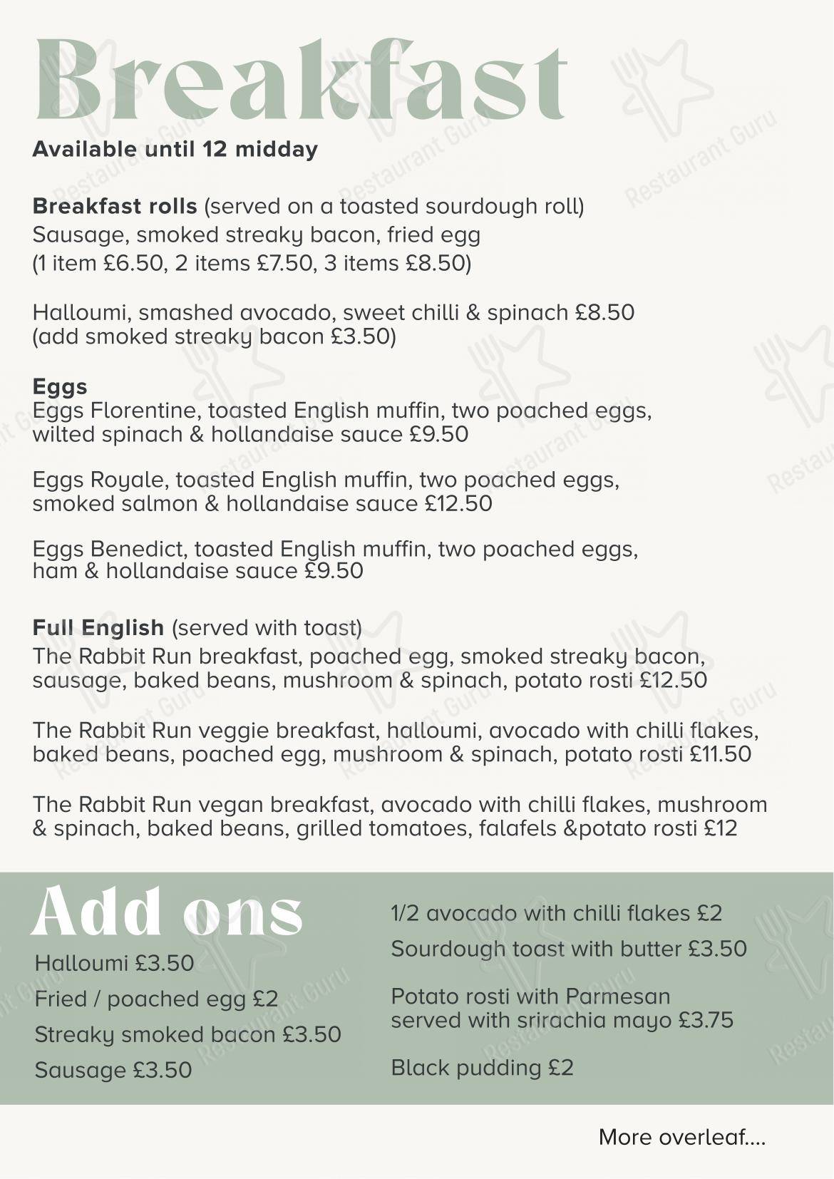 Menu at on the Rabbit Run cafe, Claverley