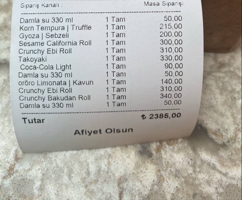 Menu at orōro Sushi & Ramen Bar Bahçe, Istanbul