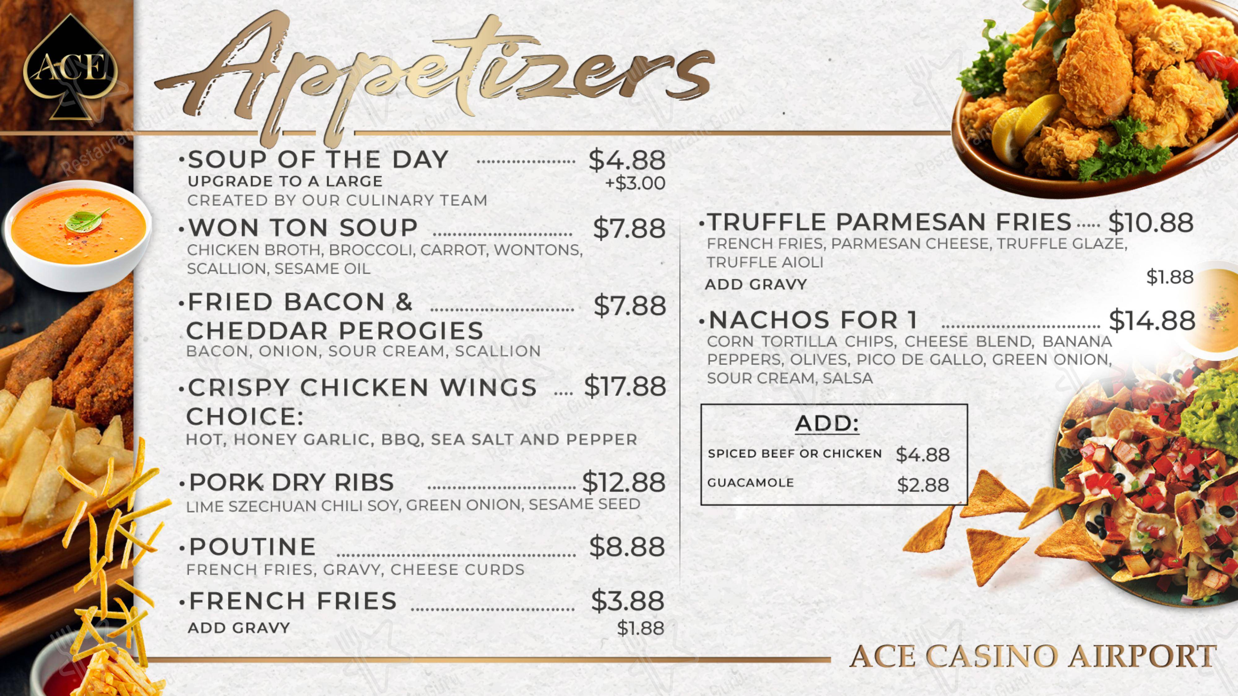 Menu at ACE Casino Airport restaurant, Calgary