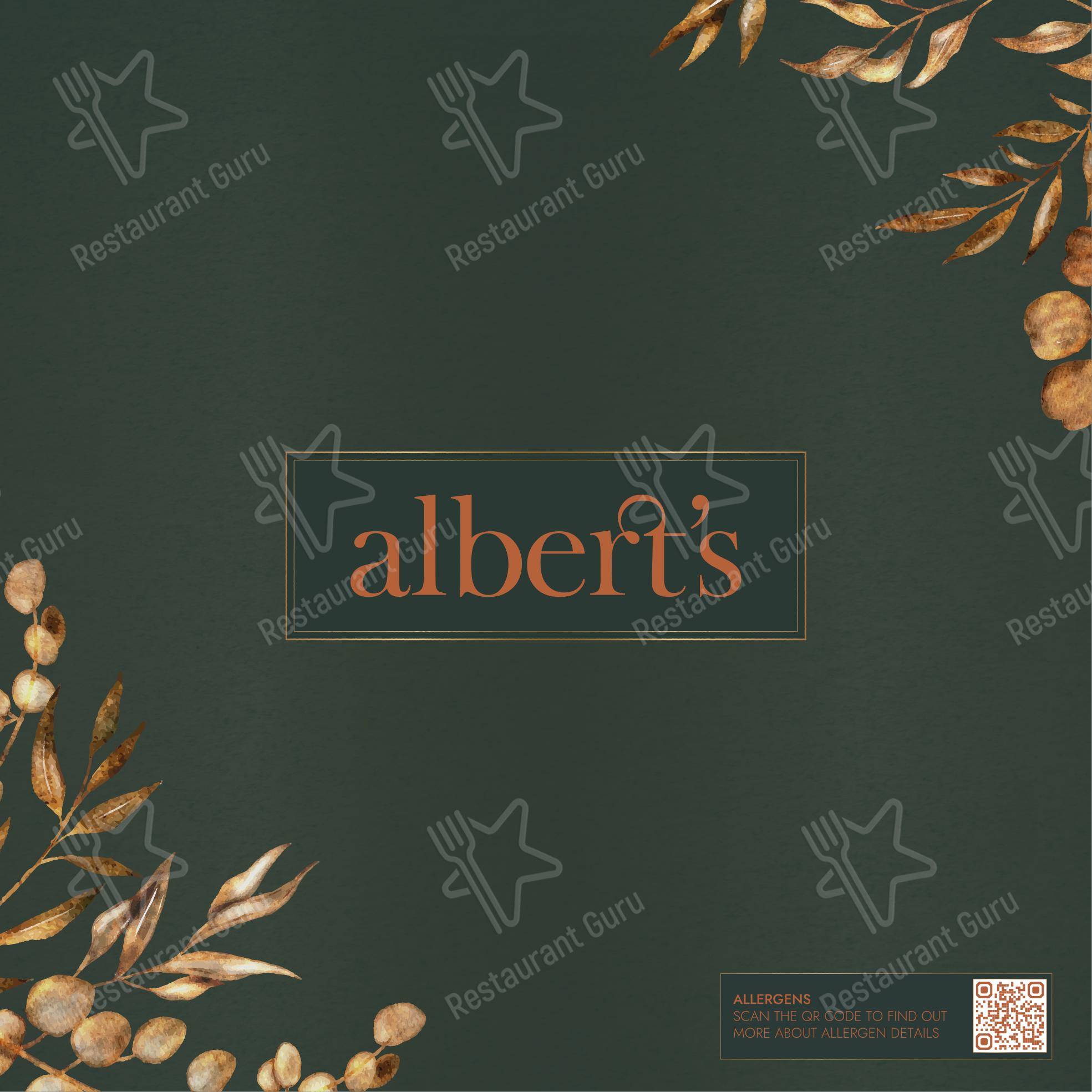 Menu at Albert's Standish restaurant, Wigan