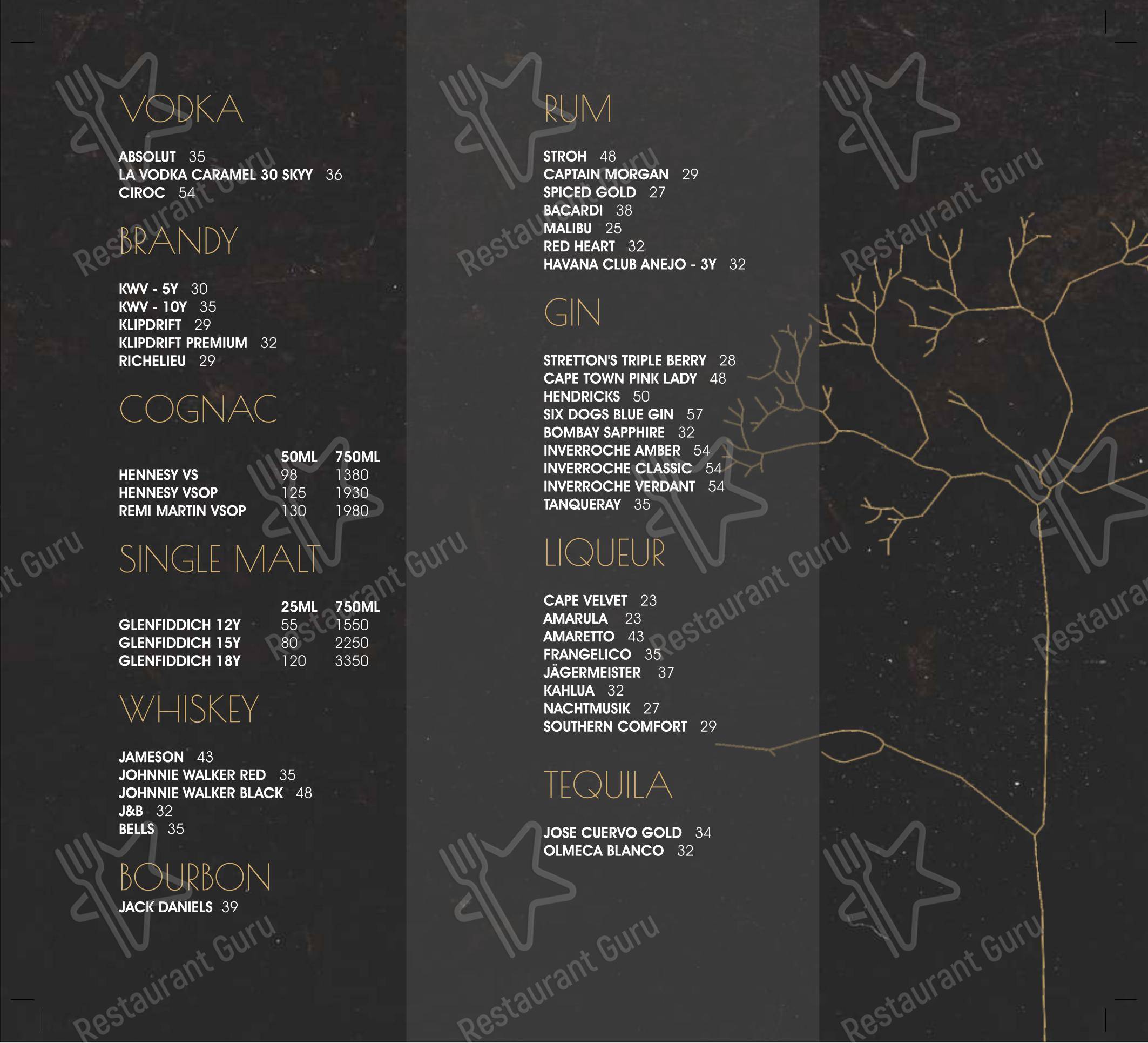 Menu at Baobab Cafe & Grill, Pretoria, Menlyn Shopping Centre